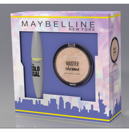 Maybelline Set Rimel Volum Express Black + Hightlighter Master Chrome